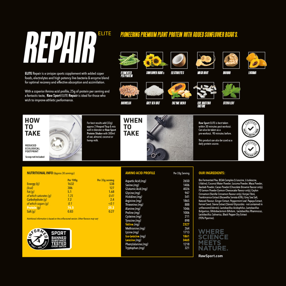 Elite Repair Plant Based Protein by Raw Sport